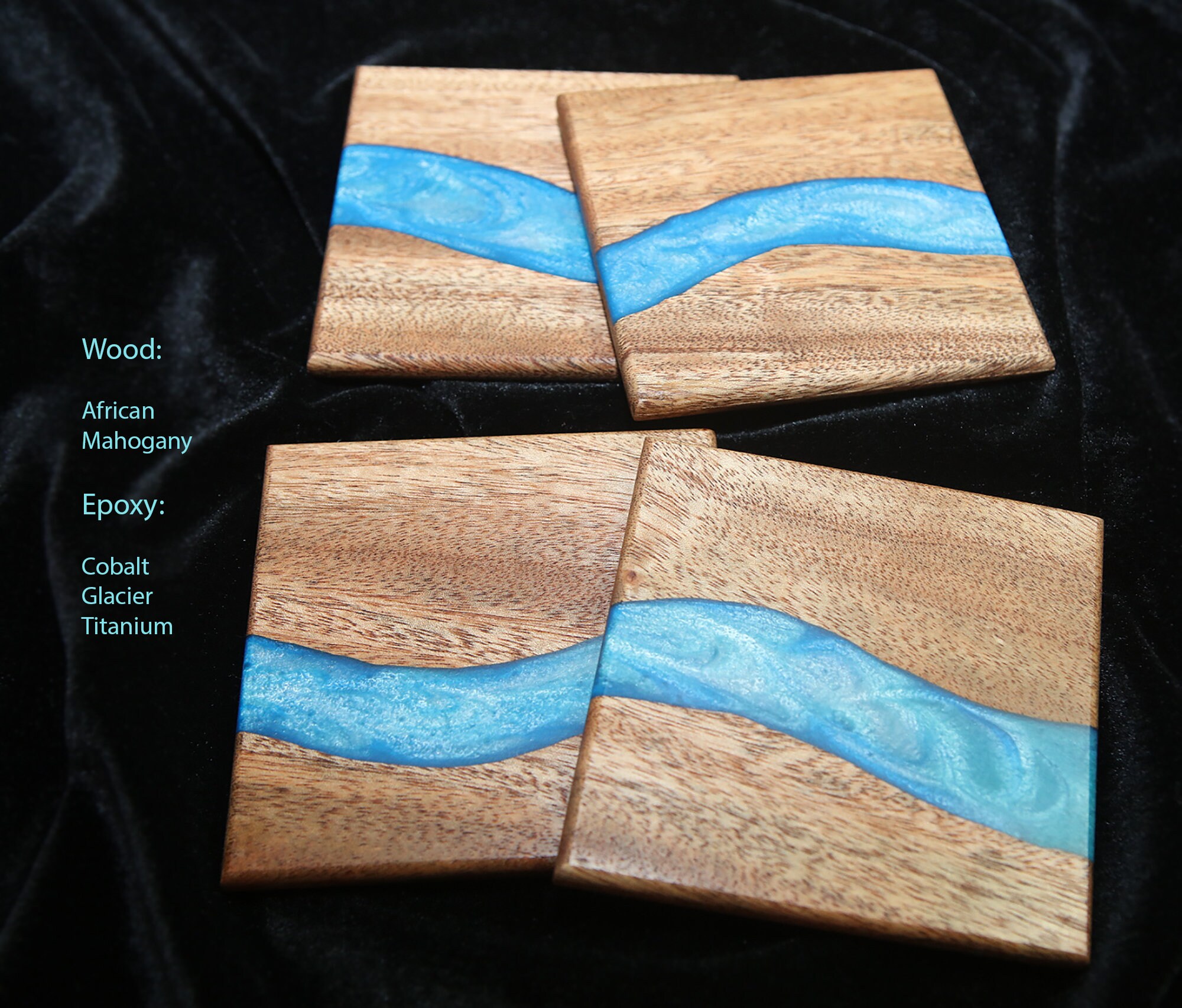 Handmade Hardwood & Epoxy River Coasters set of 4 - Etsy