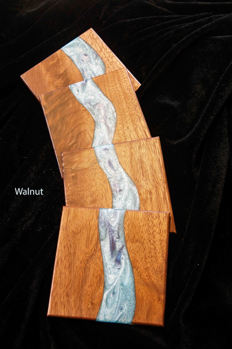 Handmade Hardwood & Epoxy River Coasters (set of 4) - Etsy
