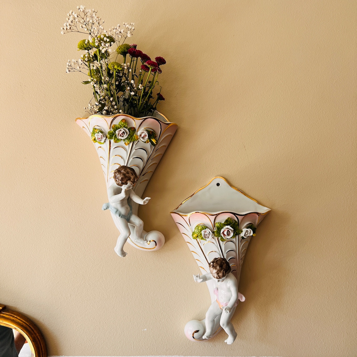 Vintage Wall Vase Porcelain Vases for Plant/flower Holders, Pocket ...