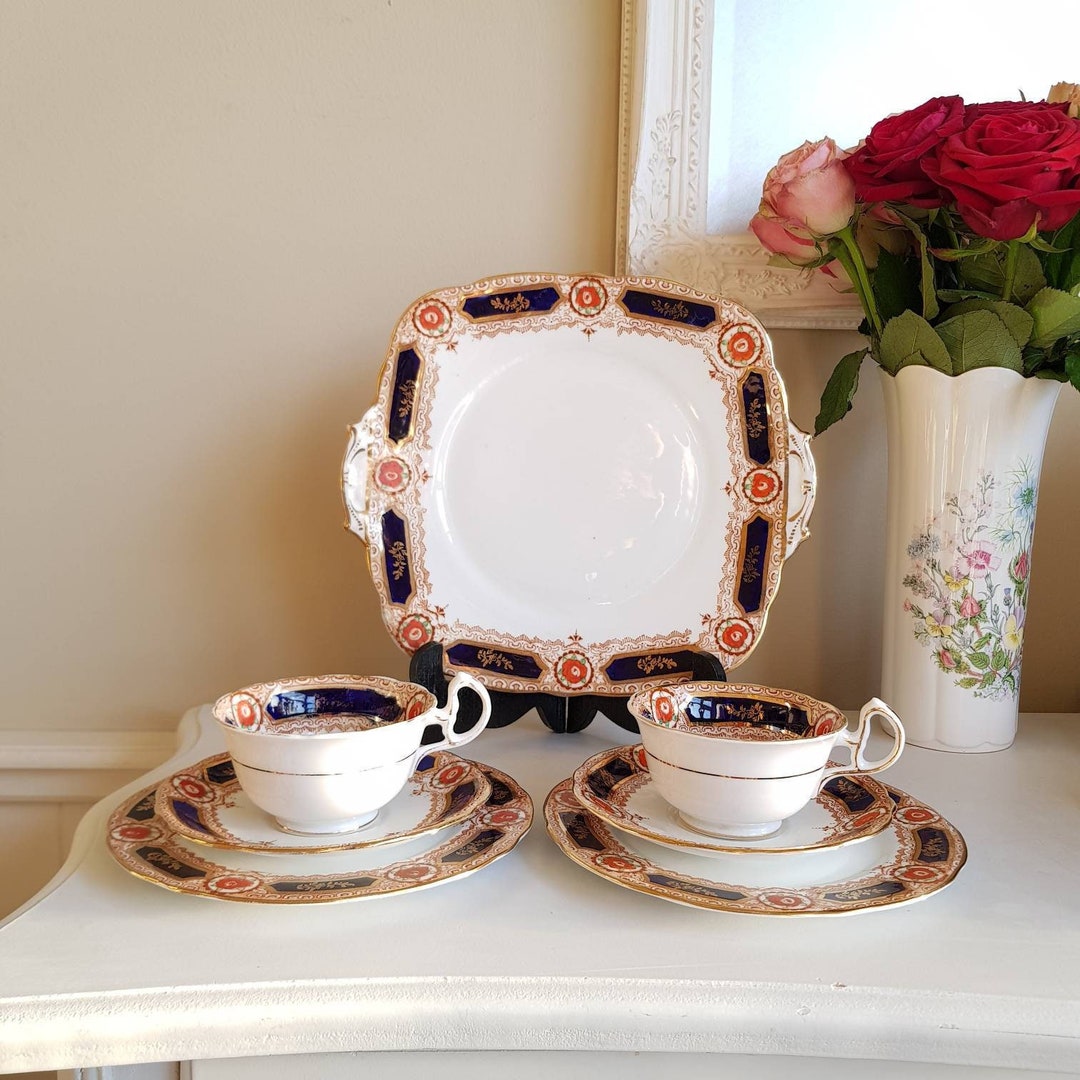 Antique Cobalt Blue Porcelain Tea Trio – Vintage Edwardian Tete-a-tete ...