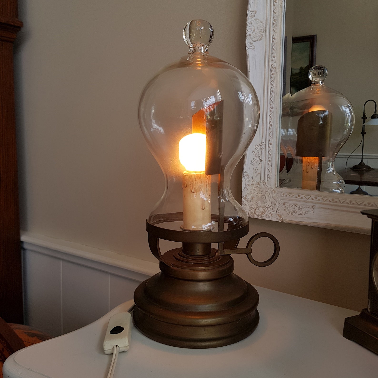 Vintage Special Lamp, Old Style, Brass and Glass Dome Table Lamp, Home ...