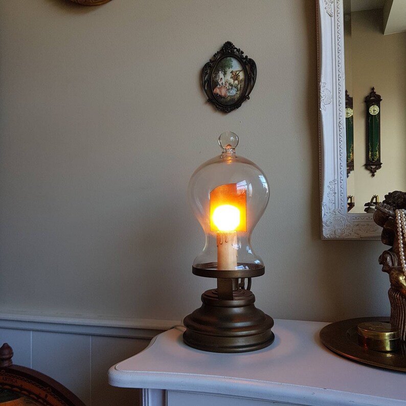 Vintage Special Lamp, Old Style, Brass and Glass Dome Table Lamp, Home ...