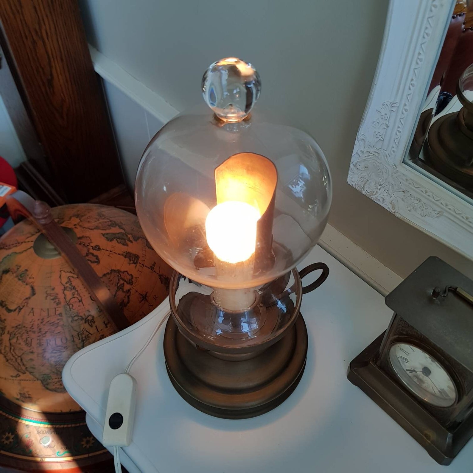 Vintage Special Lamp, Old Style, Brass and Glass Dome Table Lamp, Home ...