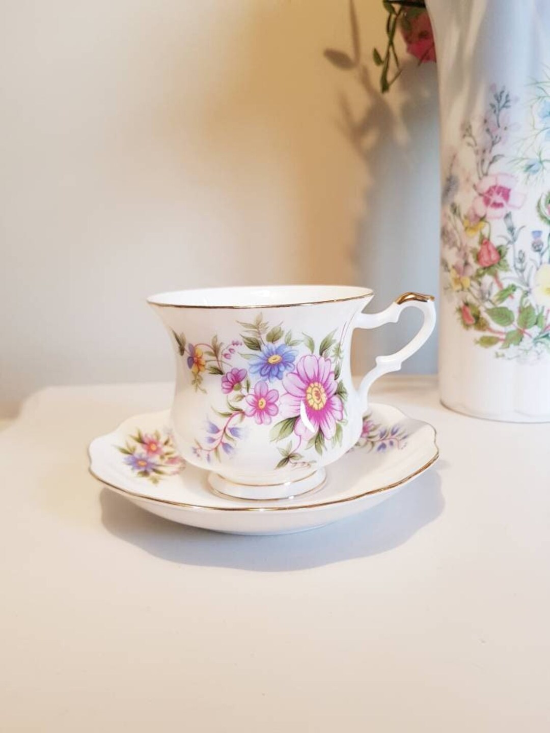 Vintage Royal Ascot Blue Velvet Tea Cup & Saucer – Fine Bone China ...
