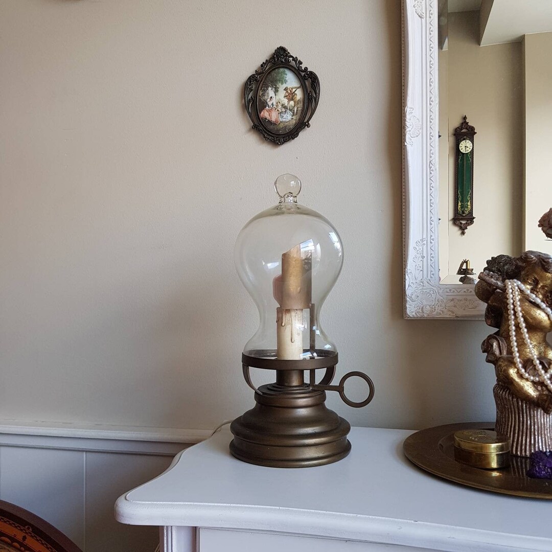 Vintage Special Lamp, Old Style, Brass and Glass Dome Table Lamp, Home ...
