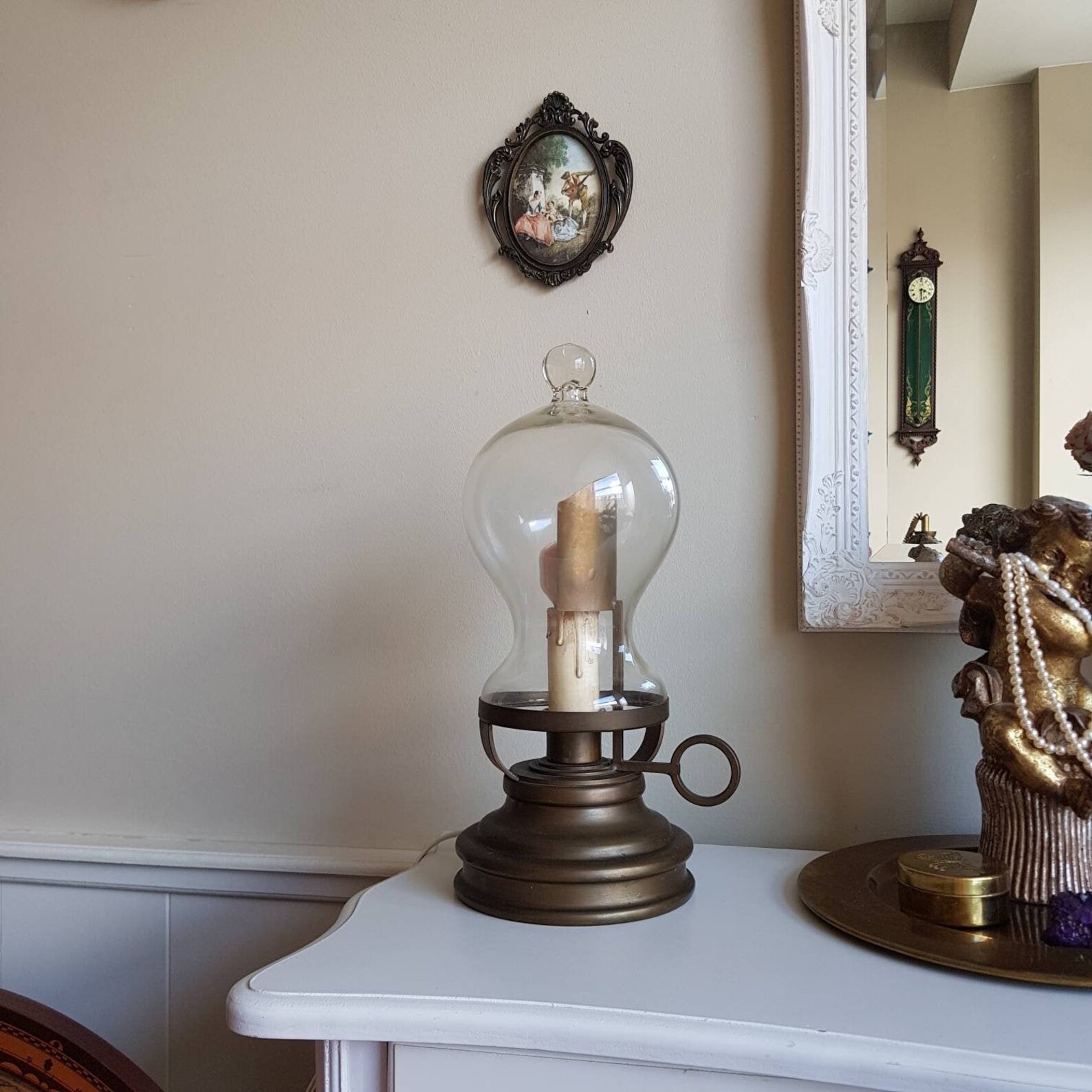 Vintage Special Lamp, Old Style, Brass and Glass Dome Table Lamp, Home ...