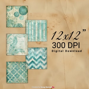 Vintage Teal and Blue Digital Paper Collection, Bundle of Scrapbook ...