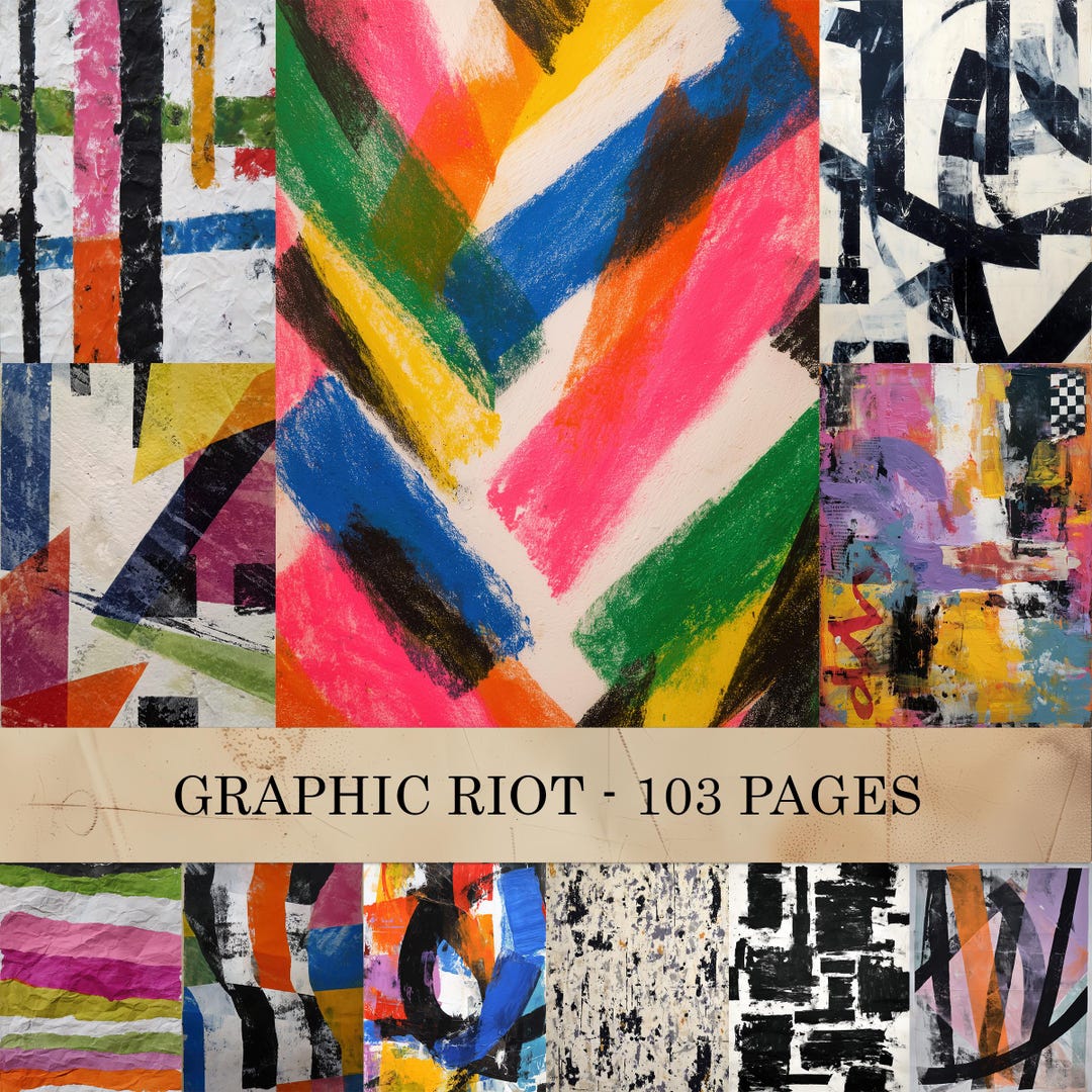 Graphic Riot Digital Paper Pack, Bold Abstract Junk Journal Pages ...