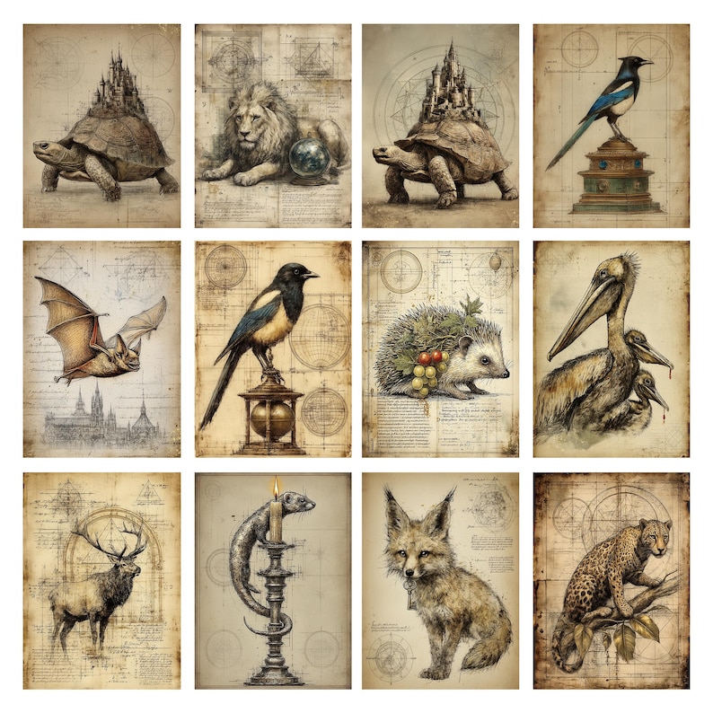 Alchemical Bestiary Digital Paper Pack,medieval Manuscript Creature ...