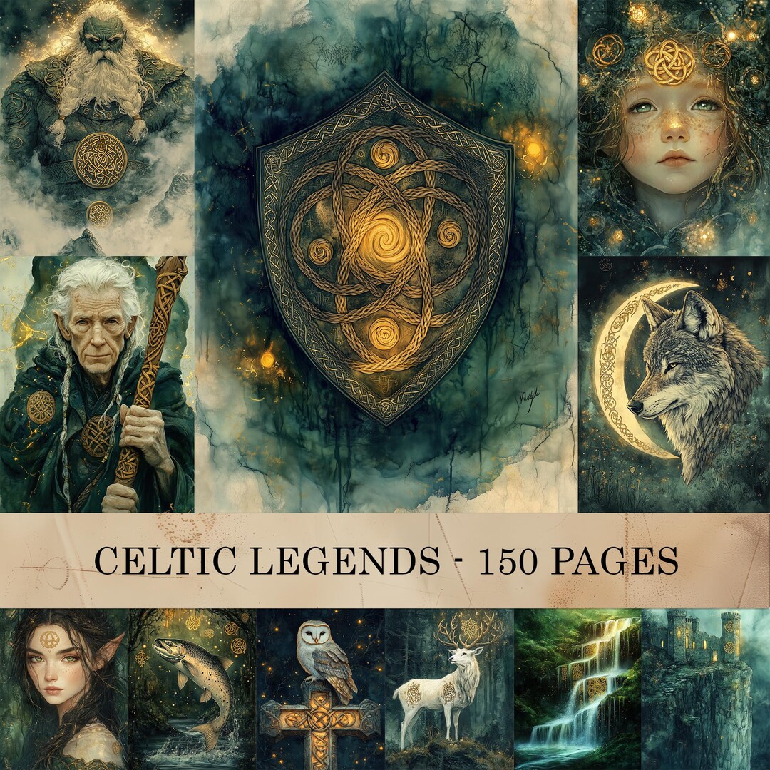 Celtic Legends Digital Paper Pack, Celtic Knotwork Junk Journal Pages ...