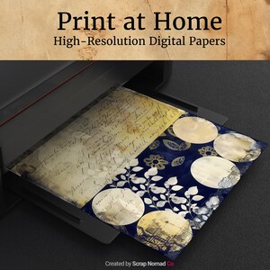 Vintage Navy and Mustard Digital Paper Collection, Bundle of Scrapbook ...