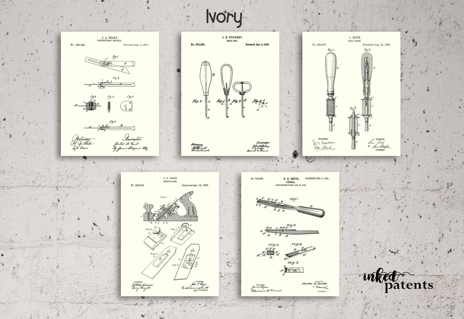 Set of 5 Patents Woodworking Patent Poster Set Bundle of 5 | Etsy