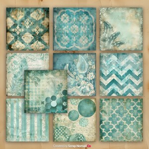 Vintage Teal and Blue Digital Paper Collection, Bundle of Scrapbook ...