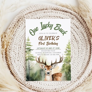 One Lucky Buck Birthday Invitation, Buck Birthday Invite, Hunting ...
