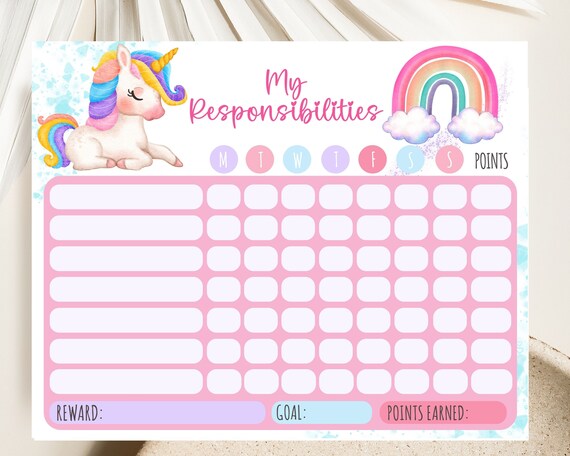 Unicorn Chore Chart Unicorn Chore Chart Printable Unicorn | Etsy
