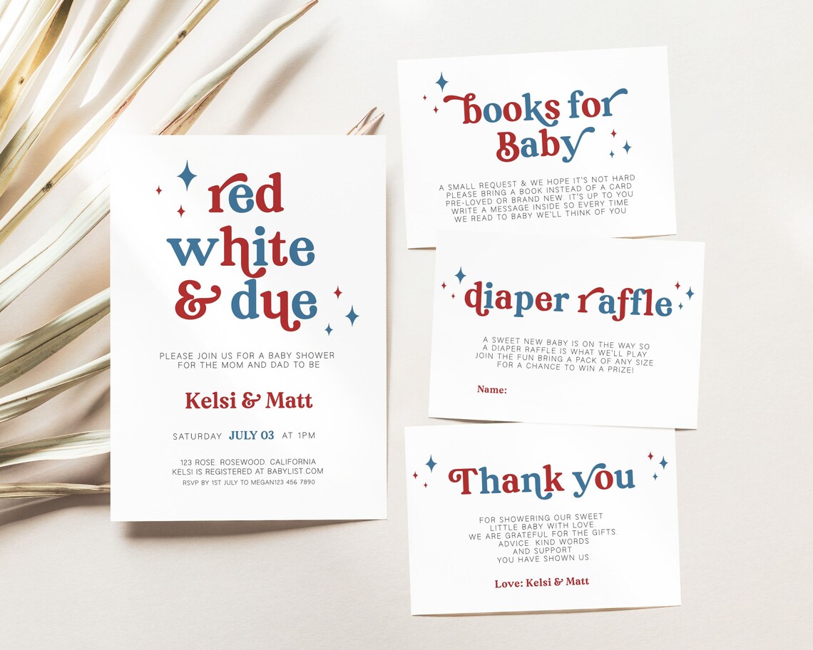 Red White and Due Baby Shower Invitation, 4th of July Baby Shower ...