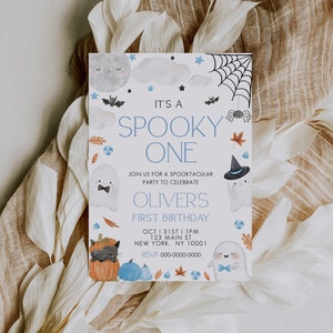 Blue Spooky One Invitation, Halloween First Birthday Invite, Boy ...