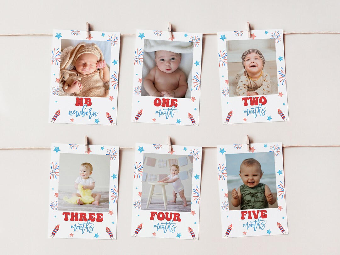 Little Firecracker Photo Banner, 4th of July Birthday Photo Cards ...
