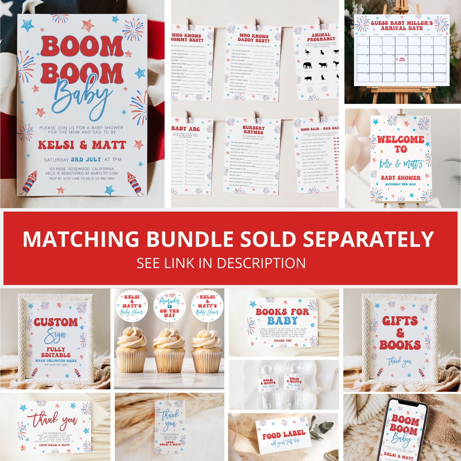 Boom Boom Baby Shower Invitation, 4th of July Baby Shower Invite, 4th ...