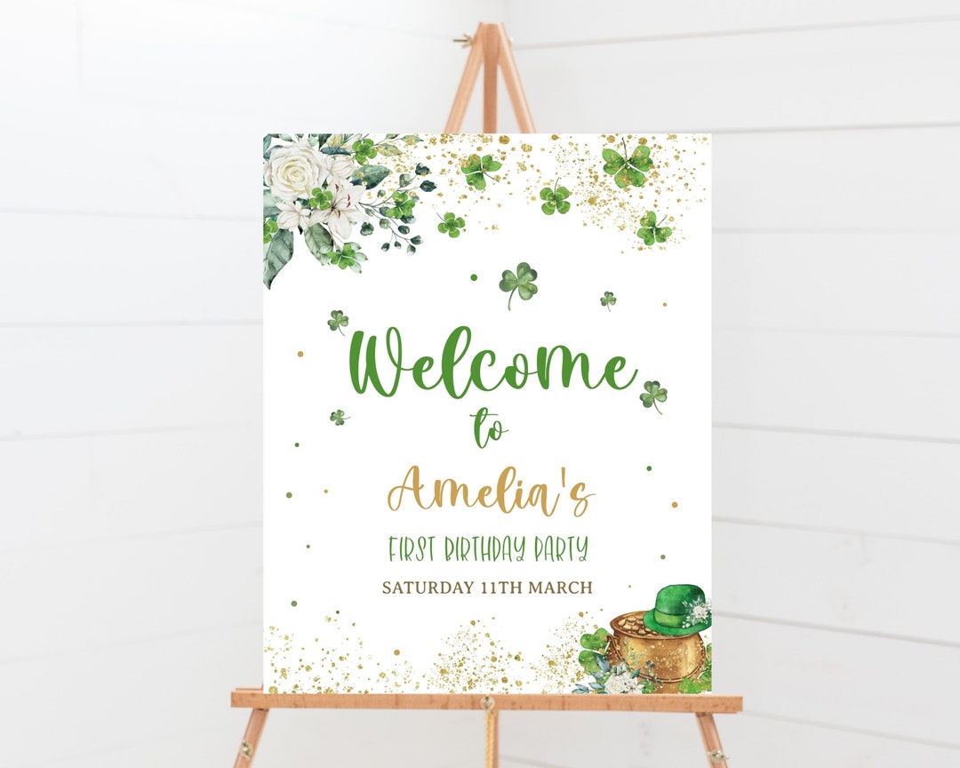 St Patrick's Birthday Welcome Sign, Shamrock Welcome Sign, Birthday ...