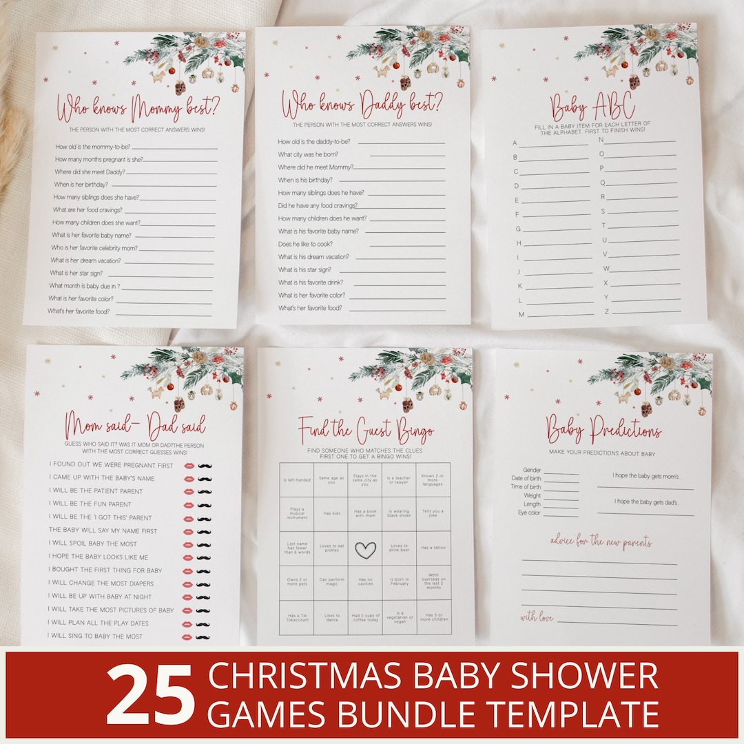 Merry Little Baby Shower Games Bundle, Christmas Baby Shower Games ...