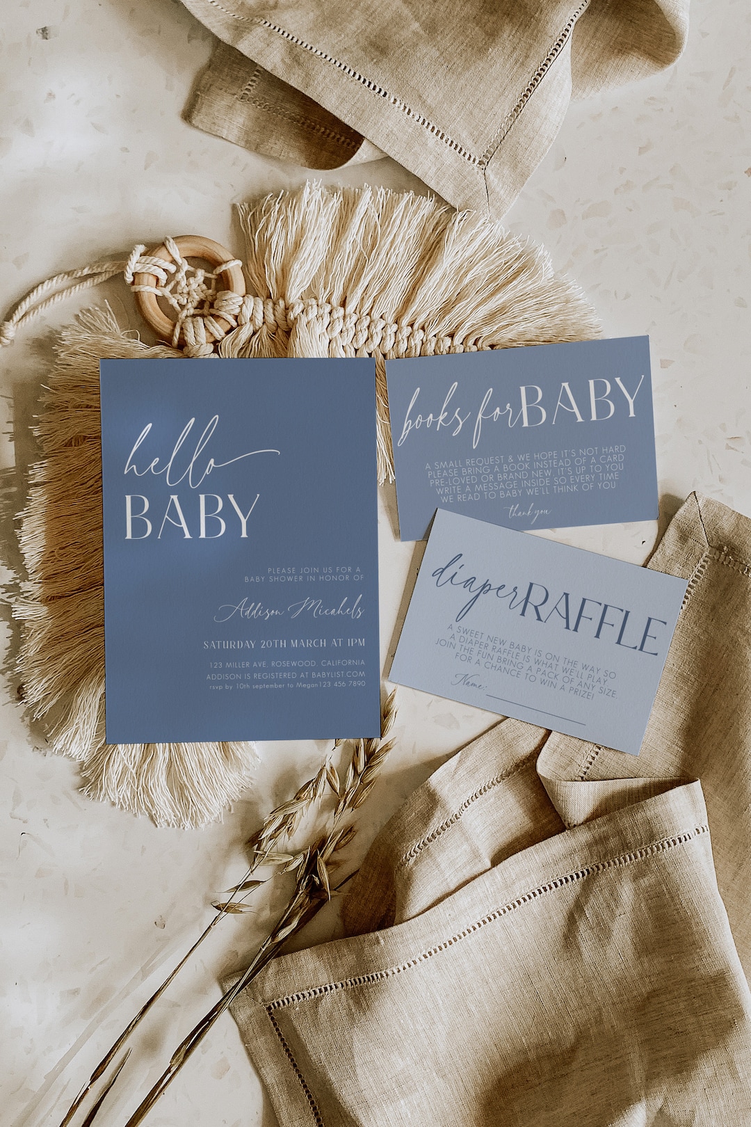 Dusty Blue Baby Shower Invitation Set, Blue Baby Shower Invitation ...
