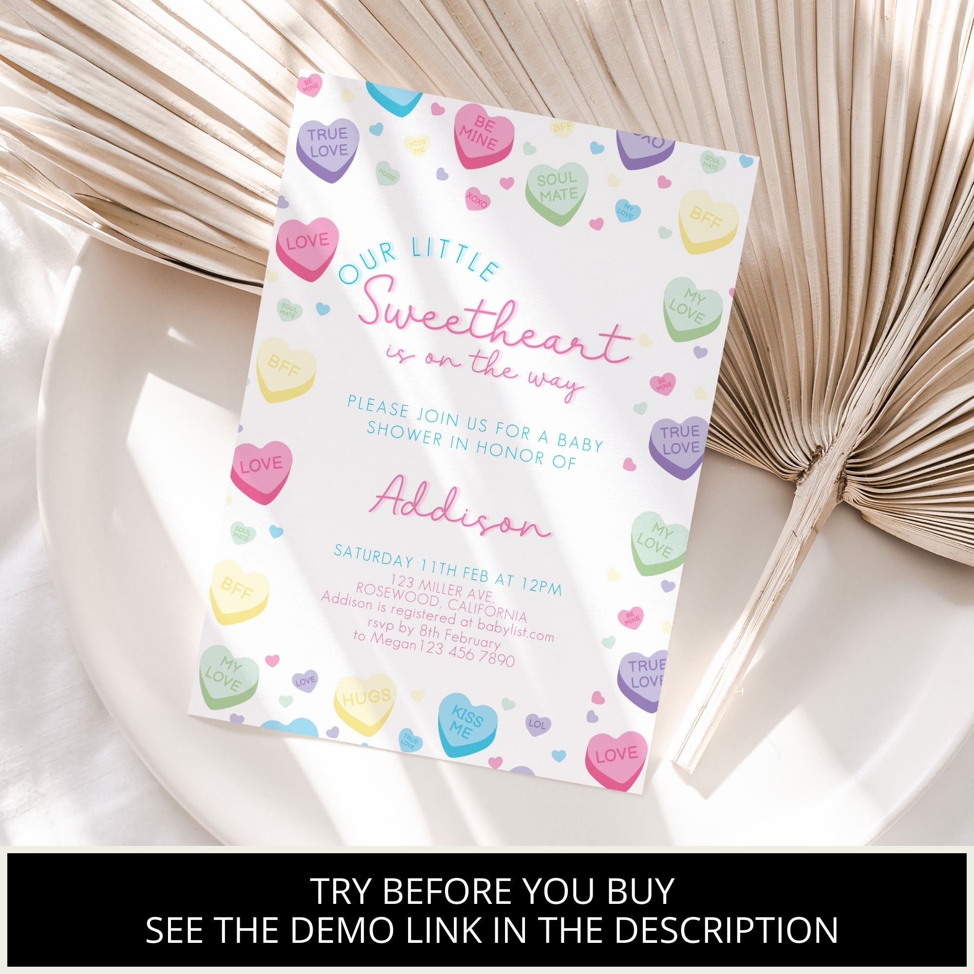 Conversation Hearts Baby Shower Invitation Set, Little Sweetheart Baby ...