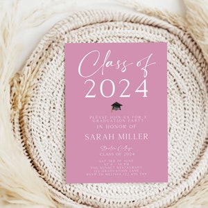 Pink Class of 2024 Graduation Party Invite, Graduation Invitation, High ...
