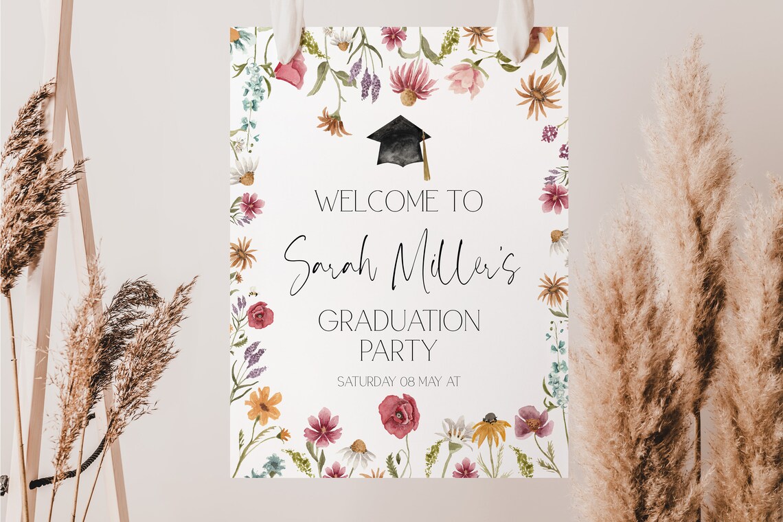 Wildflower Graduation Welcome Sign, Graduation Welcome Sign With Photo ...