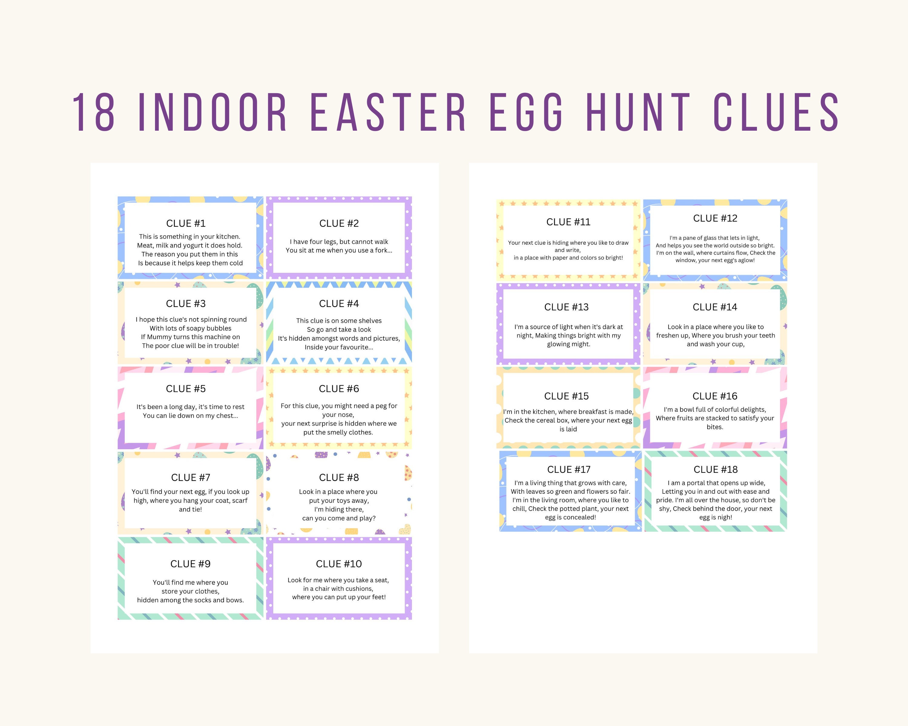 Editable Indoor Easter Egg Hunt Clues, Indoor Easter Scavenger Hunt ...
