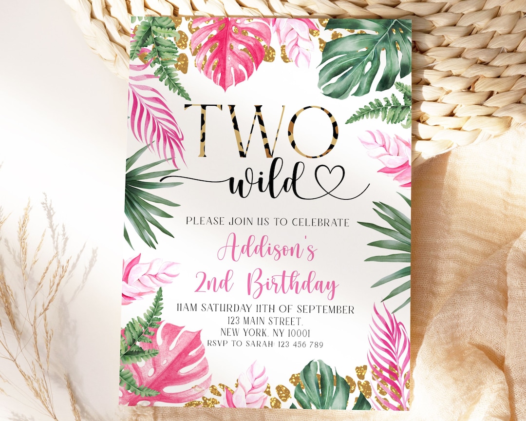 Two Wild Birthday Invitation Girl Leopard Print, Wild 2nd Birthday ...