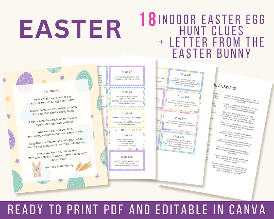 Editable Indoor Easter Egg Hunt Clues, Indoor Easter Scavenger Hunt ...