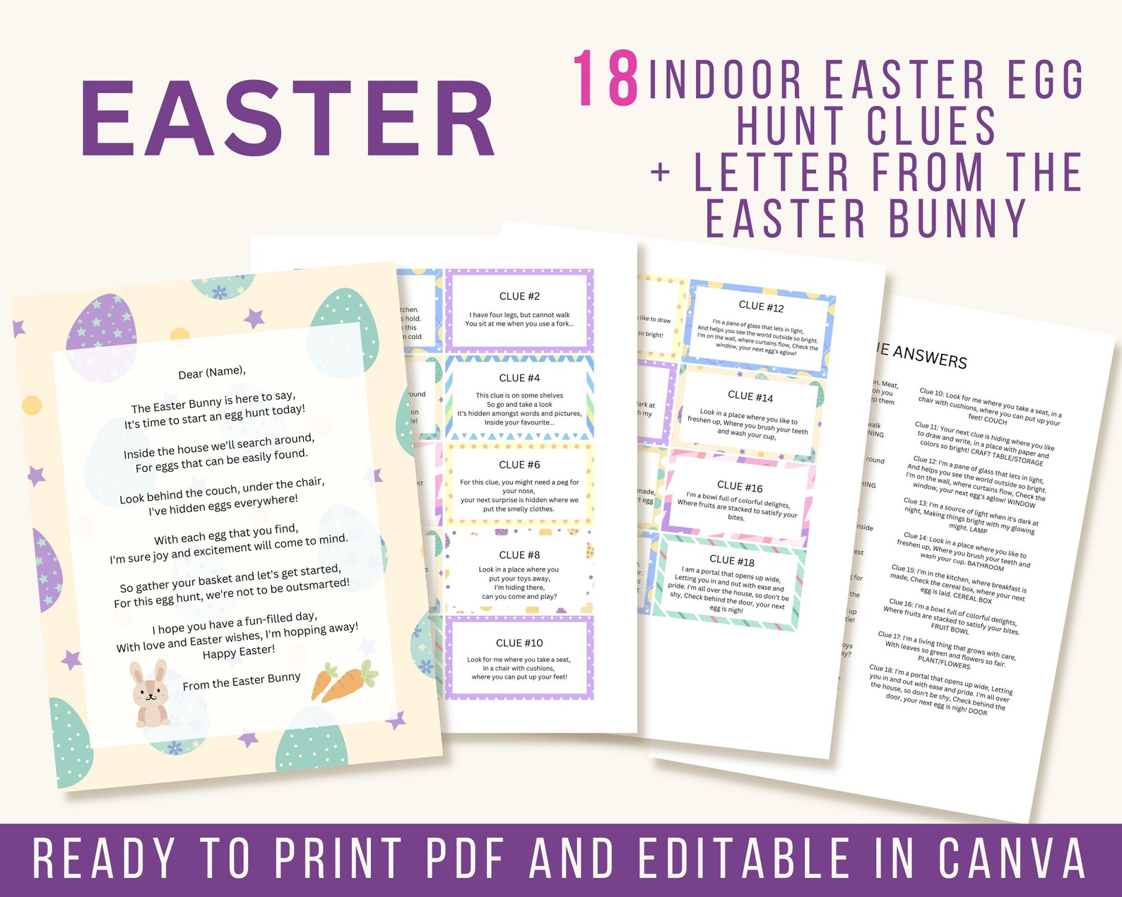Editable Indoor Easter Egg Hunt Clues, Indoor Easter Scavenger Hunt ...