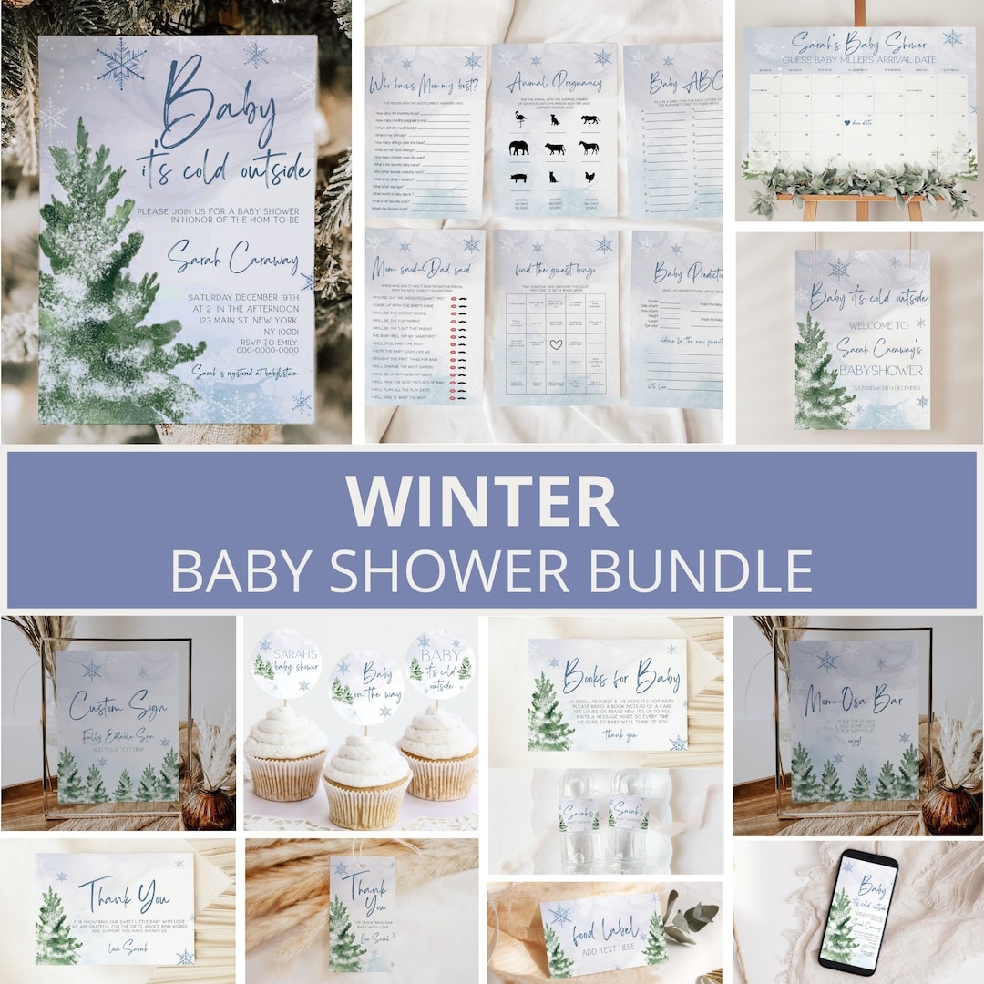 Winter Baby Shower Bundle, Christmas Baby Shower Invitation Bundle, Boy ...