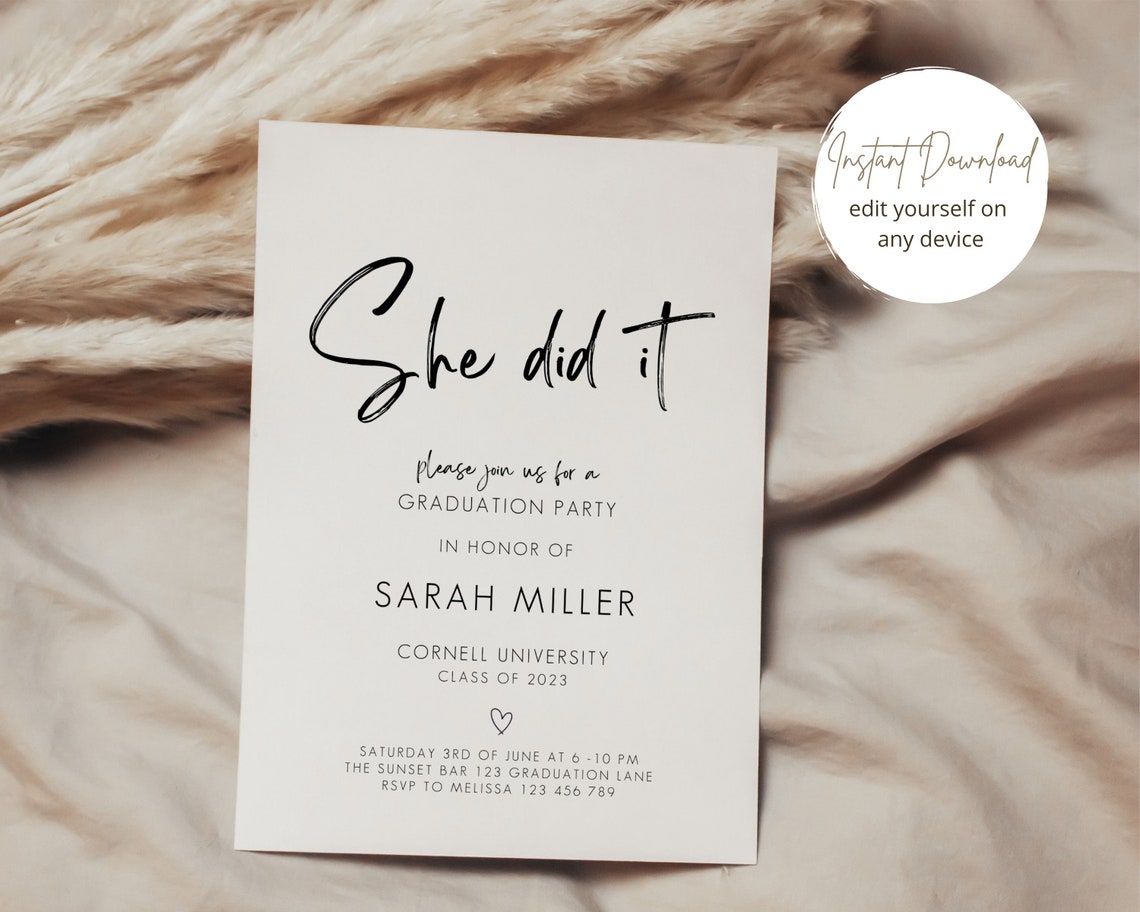 She Did It Graduation Invitation, Graduation Invitation Template ...