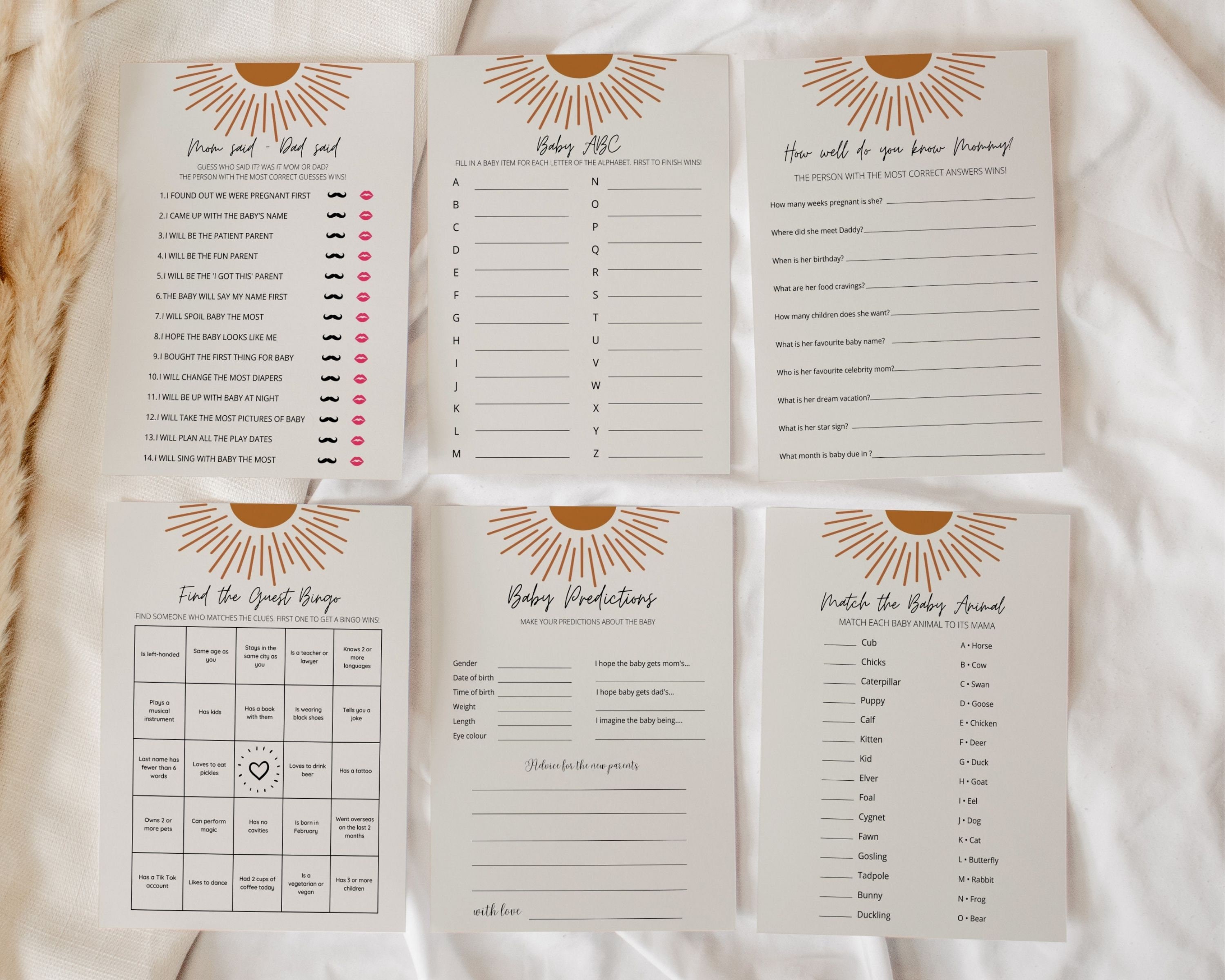 Sun Baby Shower Games Bundle, 25 Baby Shower Games Bundle, Here Comes ...