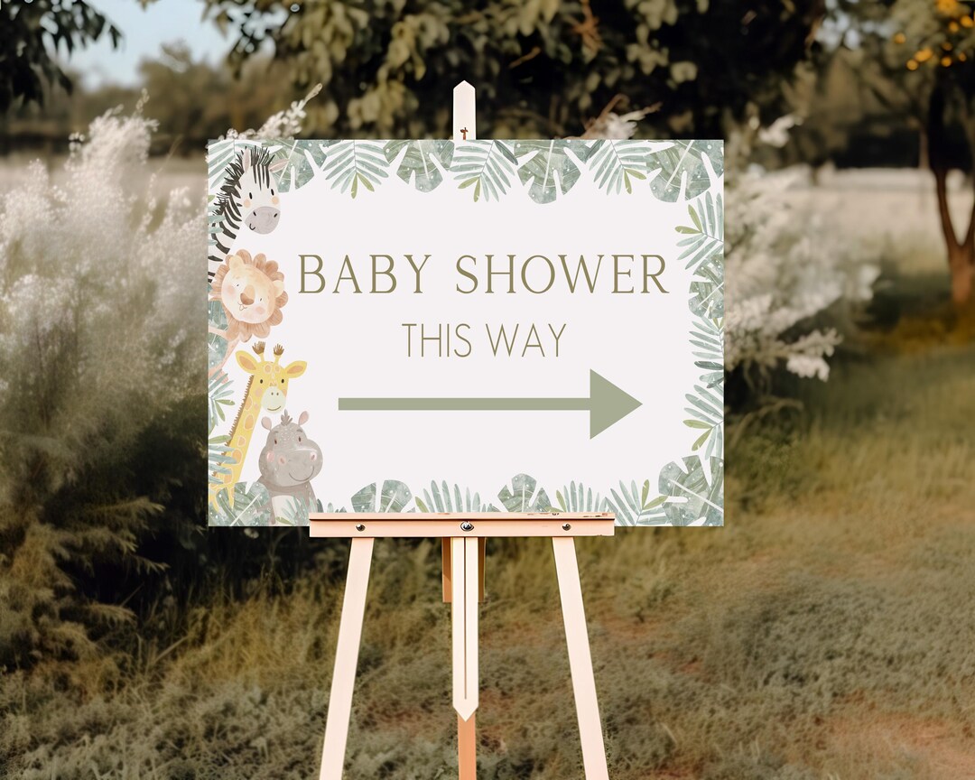 Safari Animals Baby Shower Direction Sign, Jungle Safari Baby Shower ...