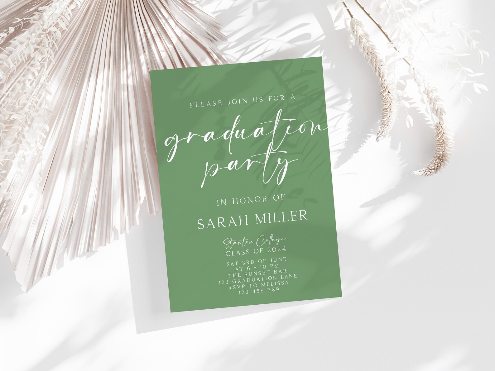 Green Graduation Party Invite, Graduation Invitation, High School ...