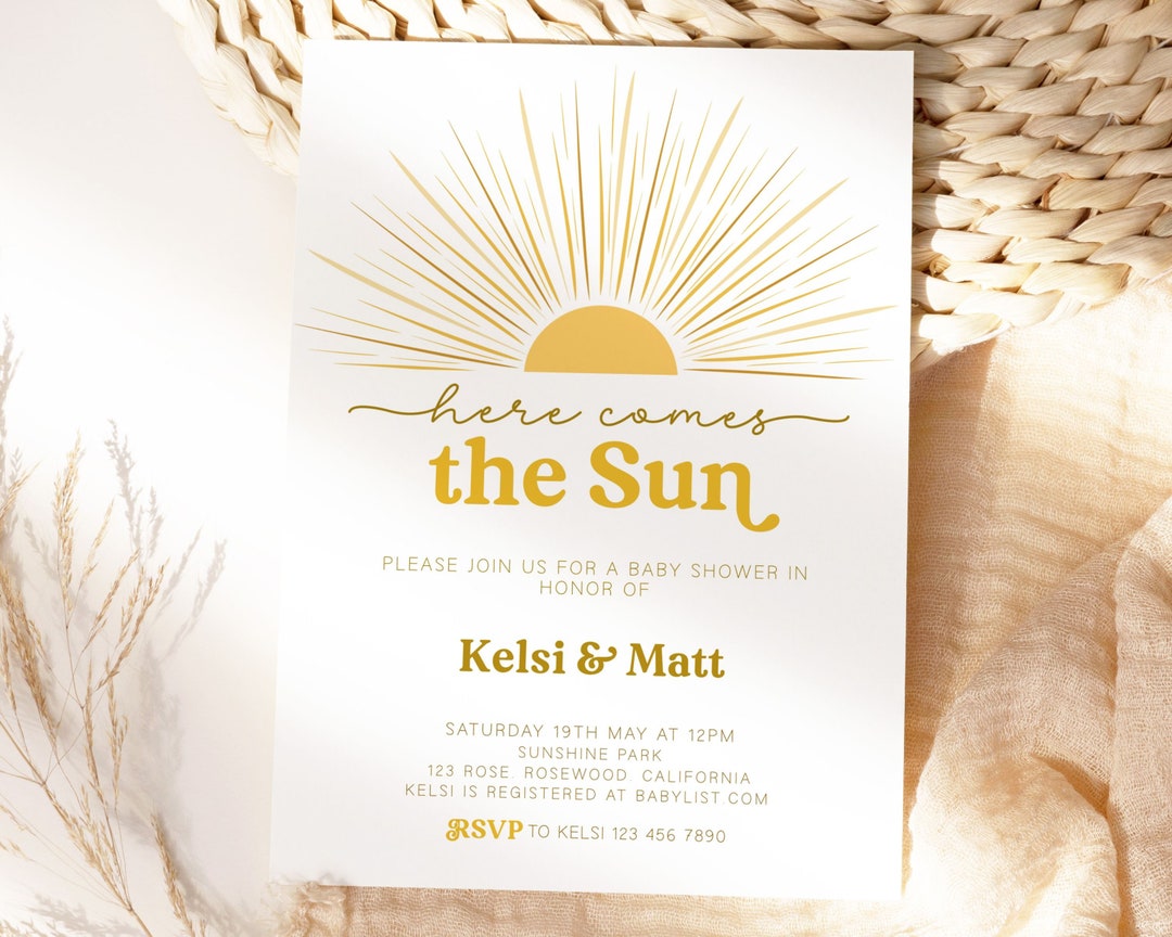 Editable Here Comes the Sun Baby Shower Invitation, Sun Baby Shower ...