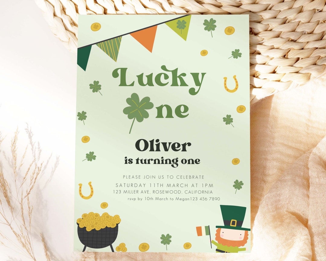 Lucky One Invitation, Lucky One First Birthday Boy, Shamrock Birthday ...