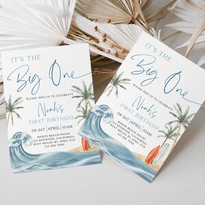 Big One Birthday Invitation, Summer Birthday Invite, Surf Birthday ...