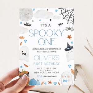 Blue Spooky One Invitation, Halloween First Birthday Invite, Boy ...