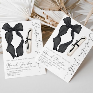 Black Bow Graduation Party Invitation, Graduation Invitation Template ...