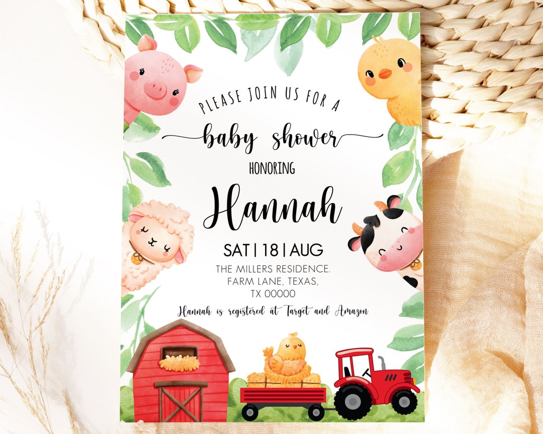 Editable Farm Baby Shower Invitation, Barnyard Baby Shower Invitation ...