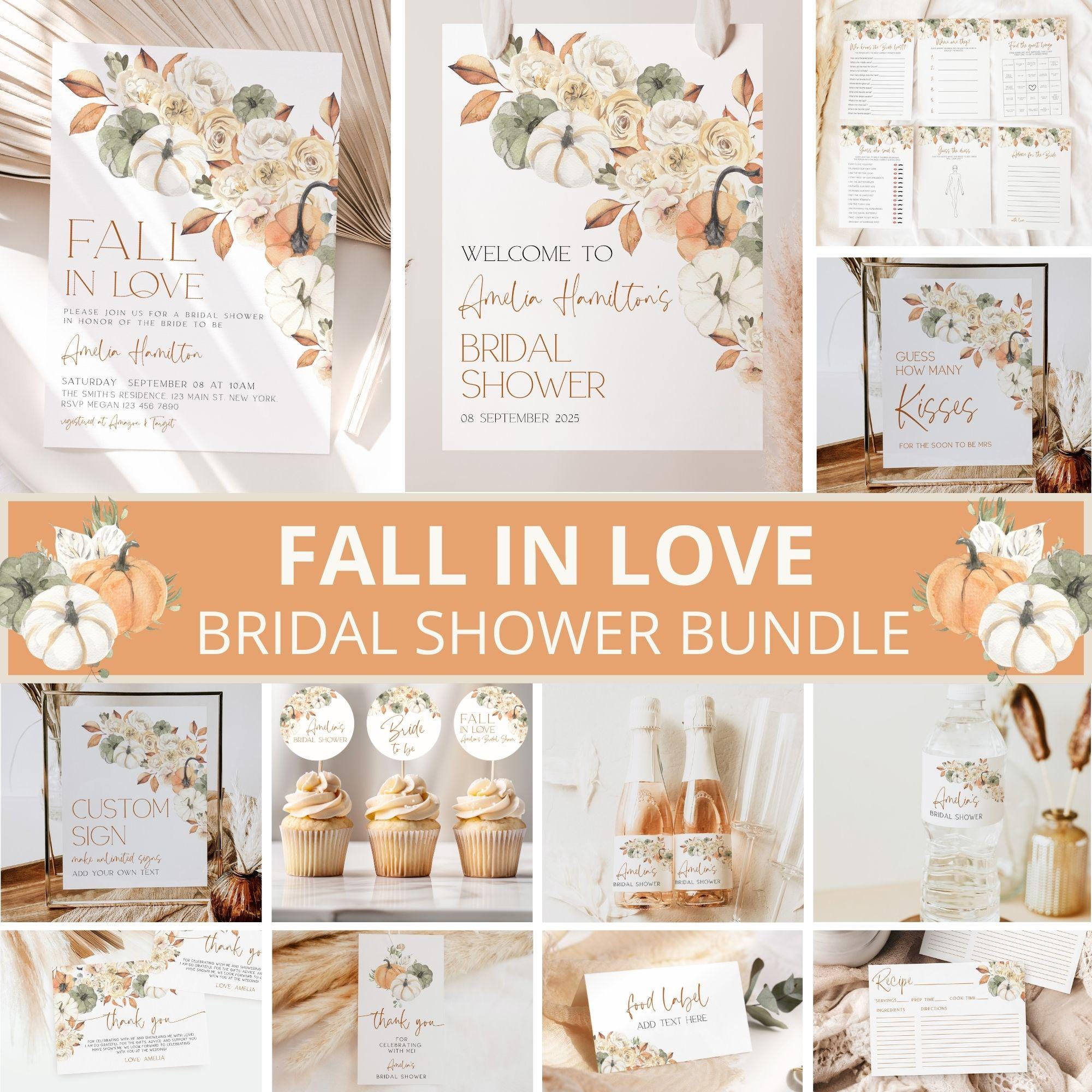 Fall in Love Bridal Shower Bundle, Fall Pumpkin Bridal Shower ...