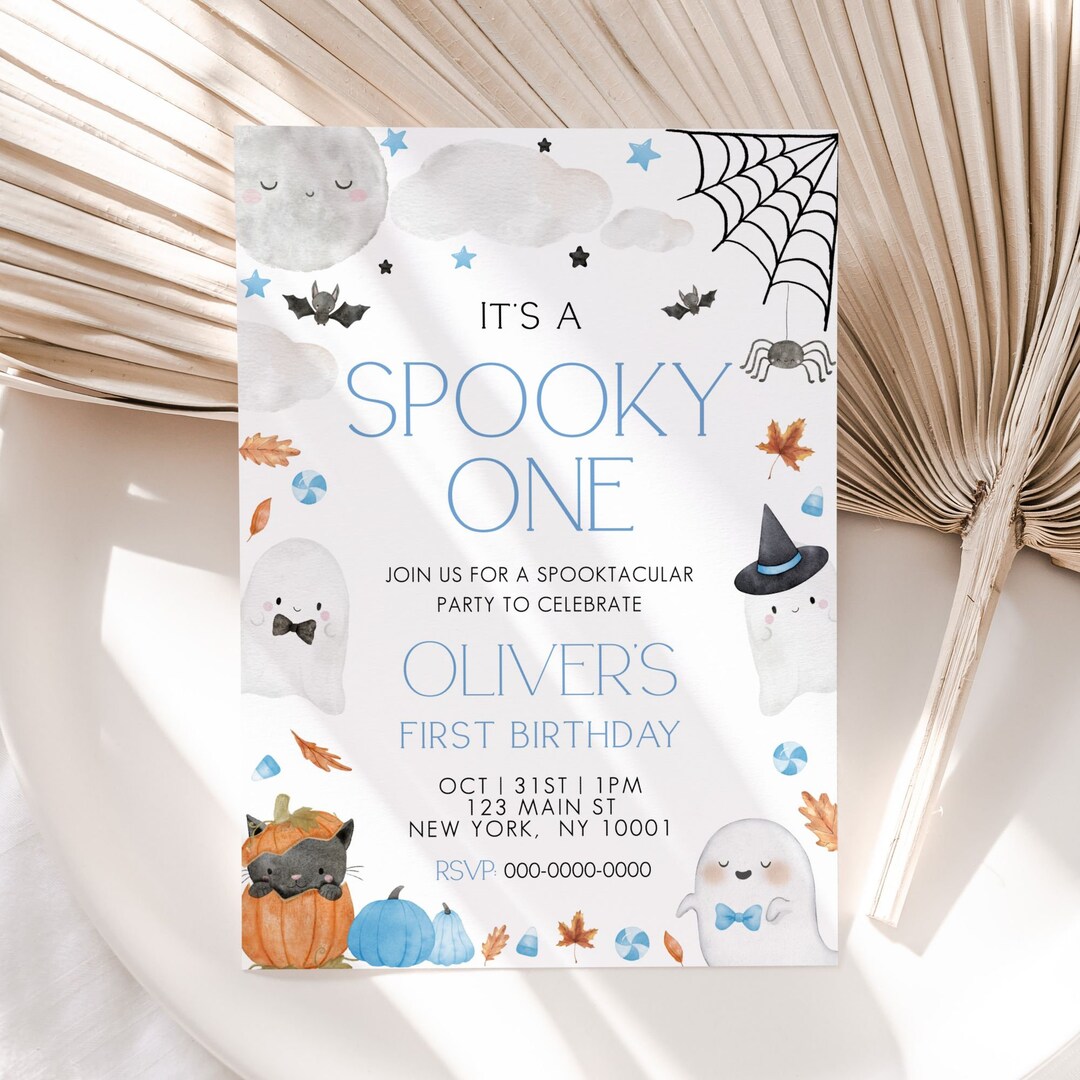 Blue Spooky One Invitation, Halloween First Birthday Invite, Boy ...