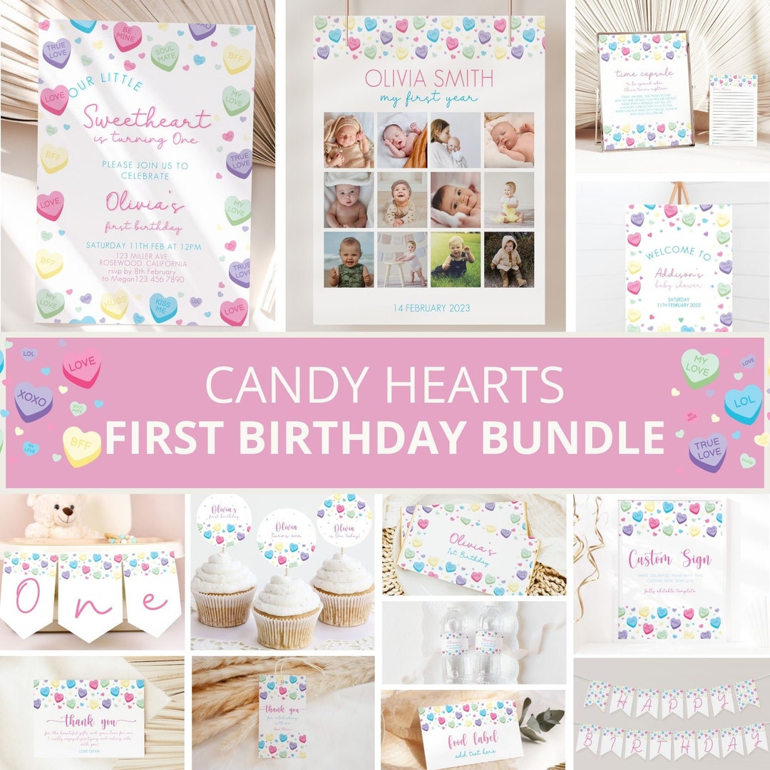 Conversation Hearts Birthday Bundle, Candy Hearts Birthday Bundle, 1st ...