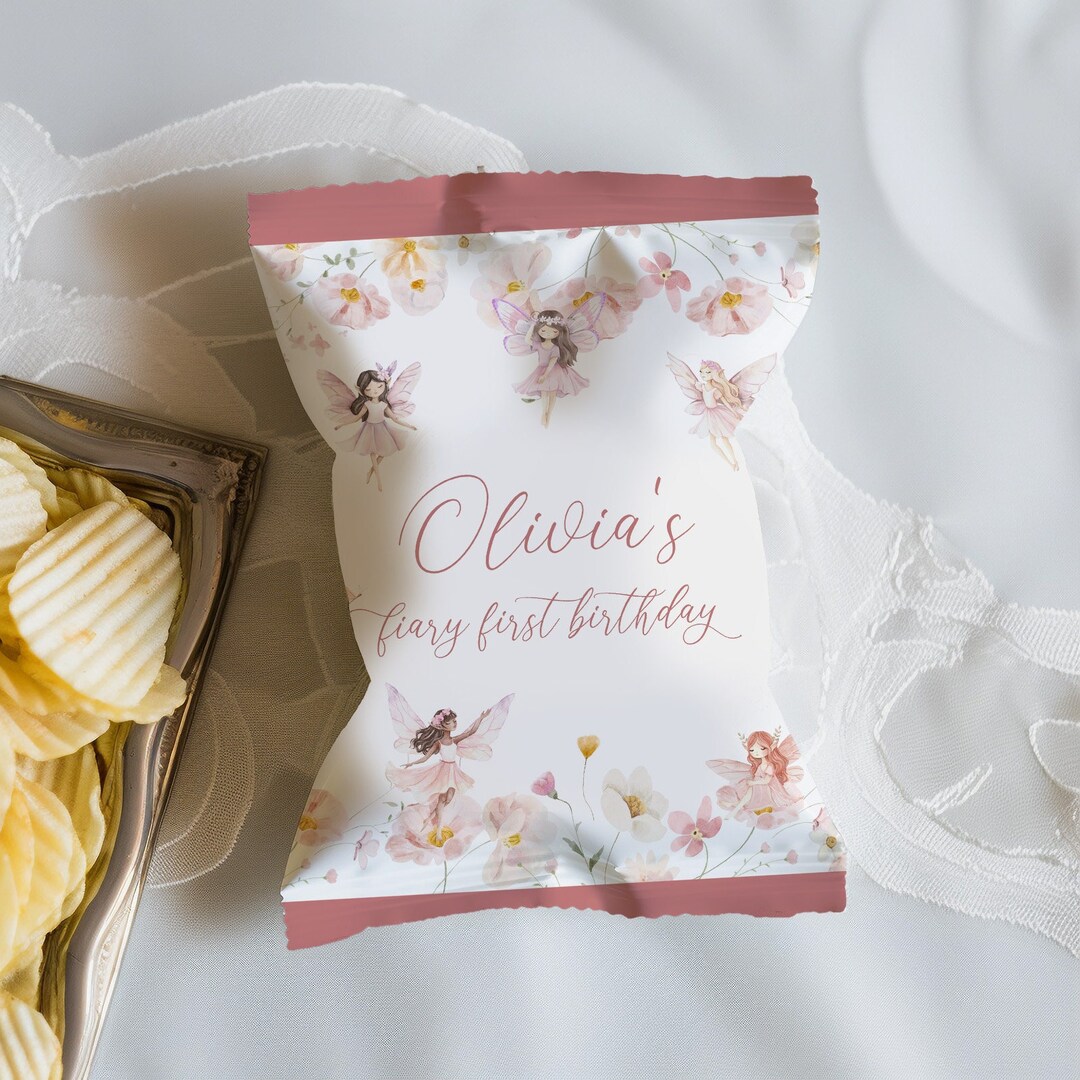 Fairy First Chip Bag Template, Fairy Birthday Chip Bag Cover, Fairy ...