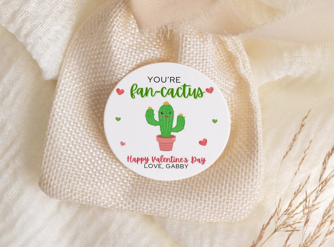 Fan-cactus Valentine Tag, Tween Valentine, Small Business Valentine Tag ...