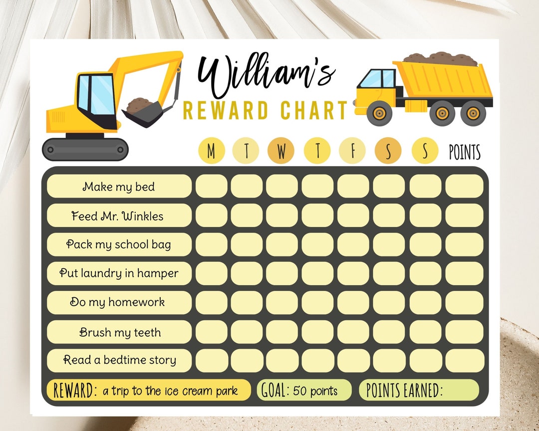 Construction Reward Chart, Editable Construction Reward Chart ...